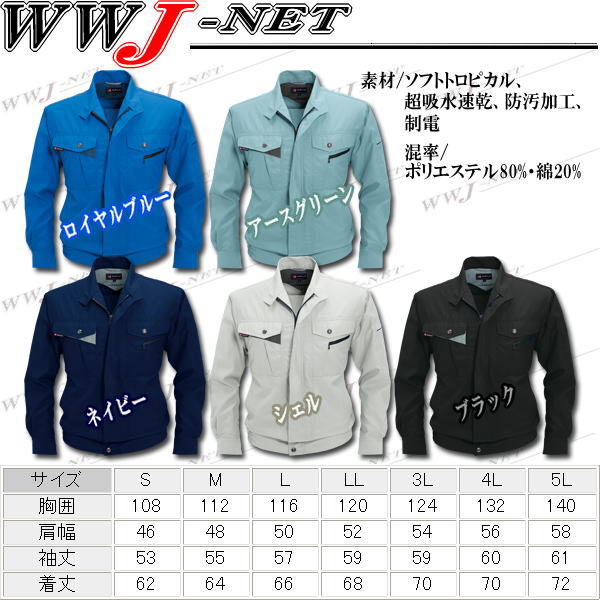 【楽天市場】作業服 作業着 さらに快適でスタイリッシュにアップグレード 長袖 ブルゾン ジャケット 7061 BURTLE WORKBOX バートル KK7061 春夏物：WWJ