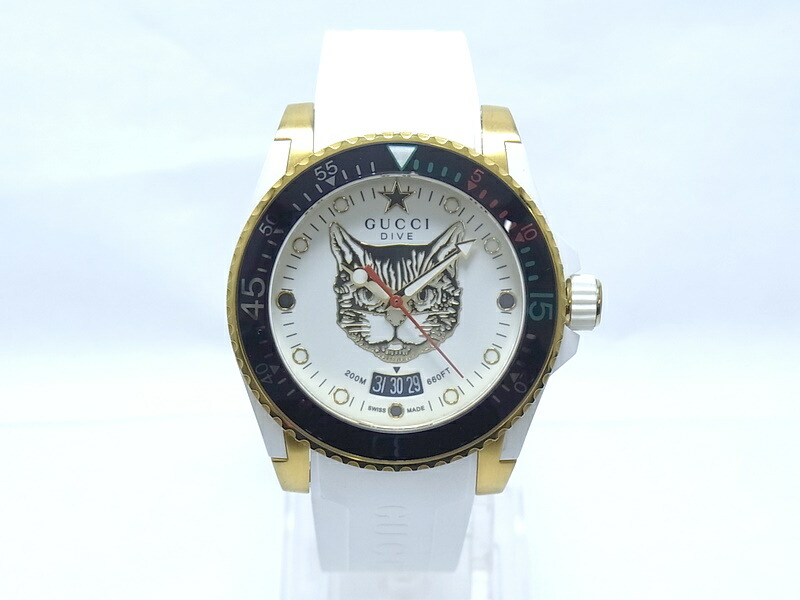 【楽天市場】グッチ DIVE 136.3 YA136322 ゴールドキャット ミスティックキャット ラバー メンズ クオーツ 腕時計 【中古 ...
