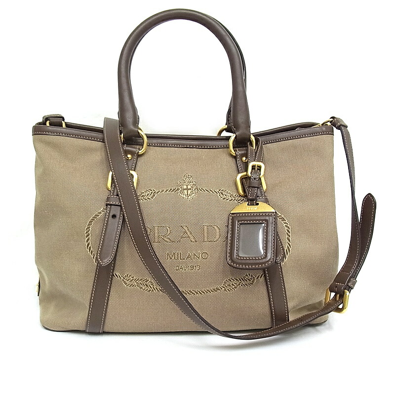 【楽天市場】プラダ PRADA 2WAYバッグBN2832 キャンバス×レザーベージュ×ダークブラウンロゴ ジャガード LOGO JACQUARDトートバッグ ショルダーバッグ【中古】【程度A ...