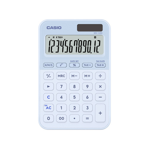 【楽天市場】カシオ計算機 MW-C20D-LB-N デザイン電卓 ミニジャスト型カラフル 12桁表示 税計算機能あり ライトブルー：ヤマダ電機 ...