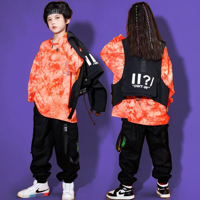【楽天市場】子供ヒップホップジャズダンスウェア 舞台ダンス衣装 染柄長袖パーカー カジュアルベスト チノパン 単品/2/3点セットアップ ...