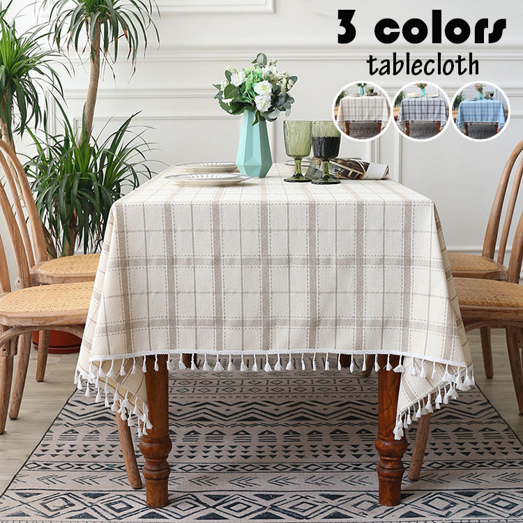 【楽天市場】110*110cm テーブルクロス 北欧風 おしゃれ テーブルセッティング 四角形 長方形 綿麻 チェック柄 フリンジ裾 ...