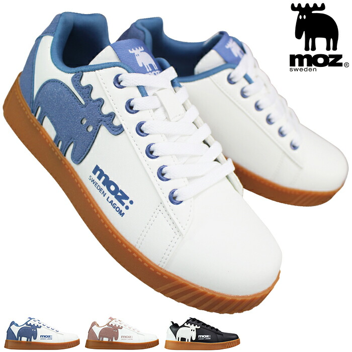【楽天市場】モズ moz スニーカー MZ3029 ホワイト/ブルー・ホワイト/ピンク・ブラック 23cm～24.5cm レディース スニーカー ローカットスニーカー シューズ 靴 紐靴 運動 ...