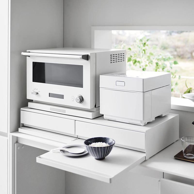 豪華2大特典！ 【 山崎実業 ツーウェイ キッチン家電下引き出し&スライドテーブル タワー W45 / W80 】 tower 電子レンジラック 電子レンジ下 収納 ラック 炊飯器 トレー ...