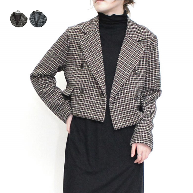 【楽天市場】ウール混 ツイード チェック ショート丈 ジャケット レディース 【 送料無料 】 ダブルジャケット 総柄 千鳥 通勤 オフィス きれい 大人 カジュアル 参観 入学 卒業 入園 ...