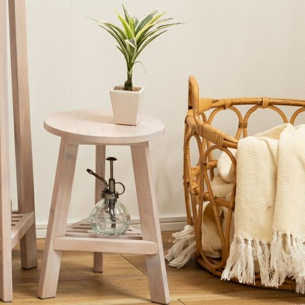 【楽天市場】プランターベース ラック プランタースタンド 幅28 高さ35cm ロータイプ おしゃれ スリム 省スペース 花台 木製 天然木 丸型 円形 棚付き 軽量 白 ID012：山瀬インテリア