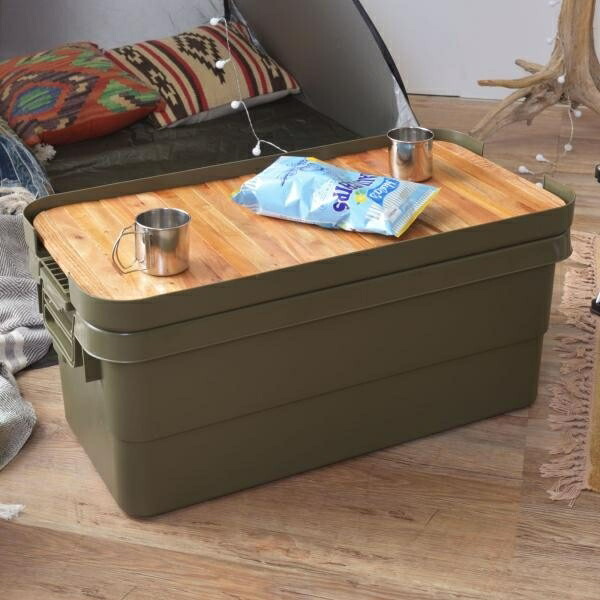 【楽天市場】トランクカーゴ 70L 座れる 収納ボックス フタ付き キャンプ アウトドア おしゃれ 収納ケース コンテナボックス 積み重ね プラスチック グレー ID012：山瀬インテリア