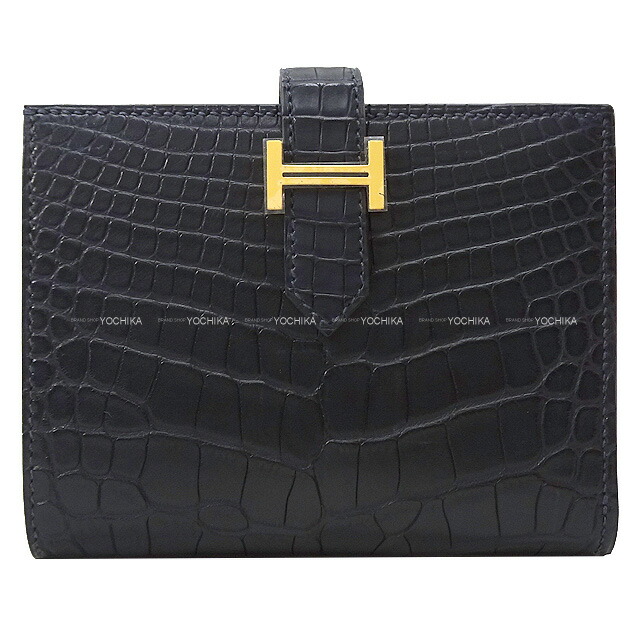 【楽天市場】HERMES エルメス ベアンコンパクト ブルーマリン クロコダイルアリゲーターマット ゴールド金具 二つ折り財布 U刻印 新品 ...