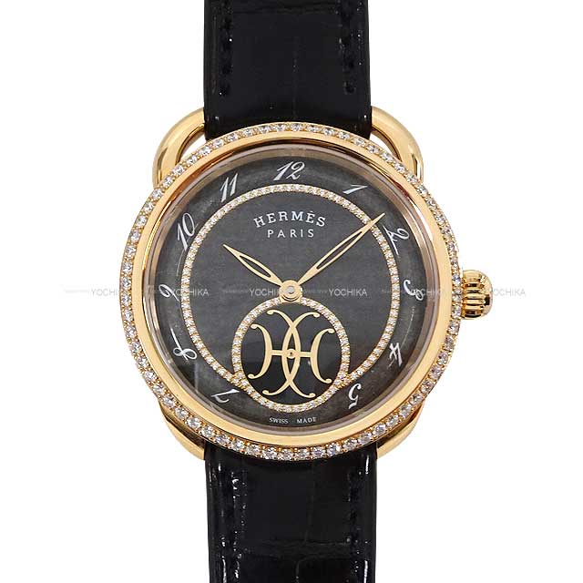 【楽天市場】HERMES エルメス アルソー ダブルH 34mm ベゼルダイヤ AR6.A7E 黒 (ブラック) クロコダイルアリゲーター ...