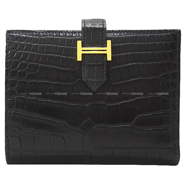 【楽天市場】HERMES エルメス ベアンコンパクト 黒 (ブラック) クロコダイルアリゲーターマット ゴールド金具 SAランク【中古 ...