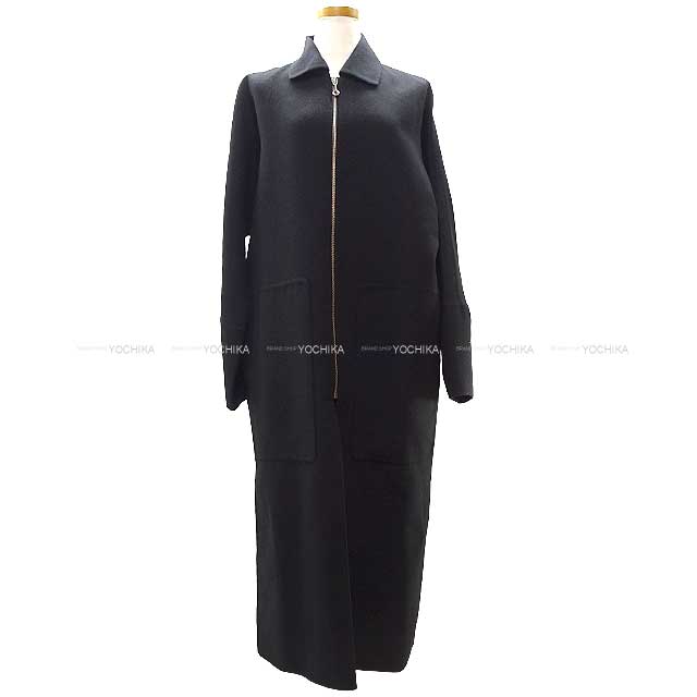 【楽天市場】HERMES エルメス ロングコート MANTEU DETAIL TOURET ジップアップ 襟付き 黒 カシミヤ100% 38 ...