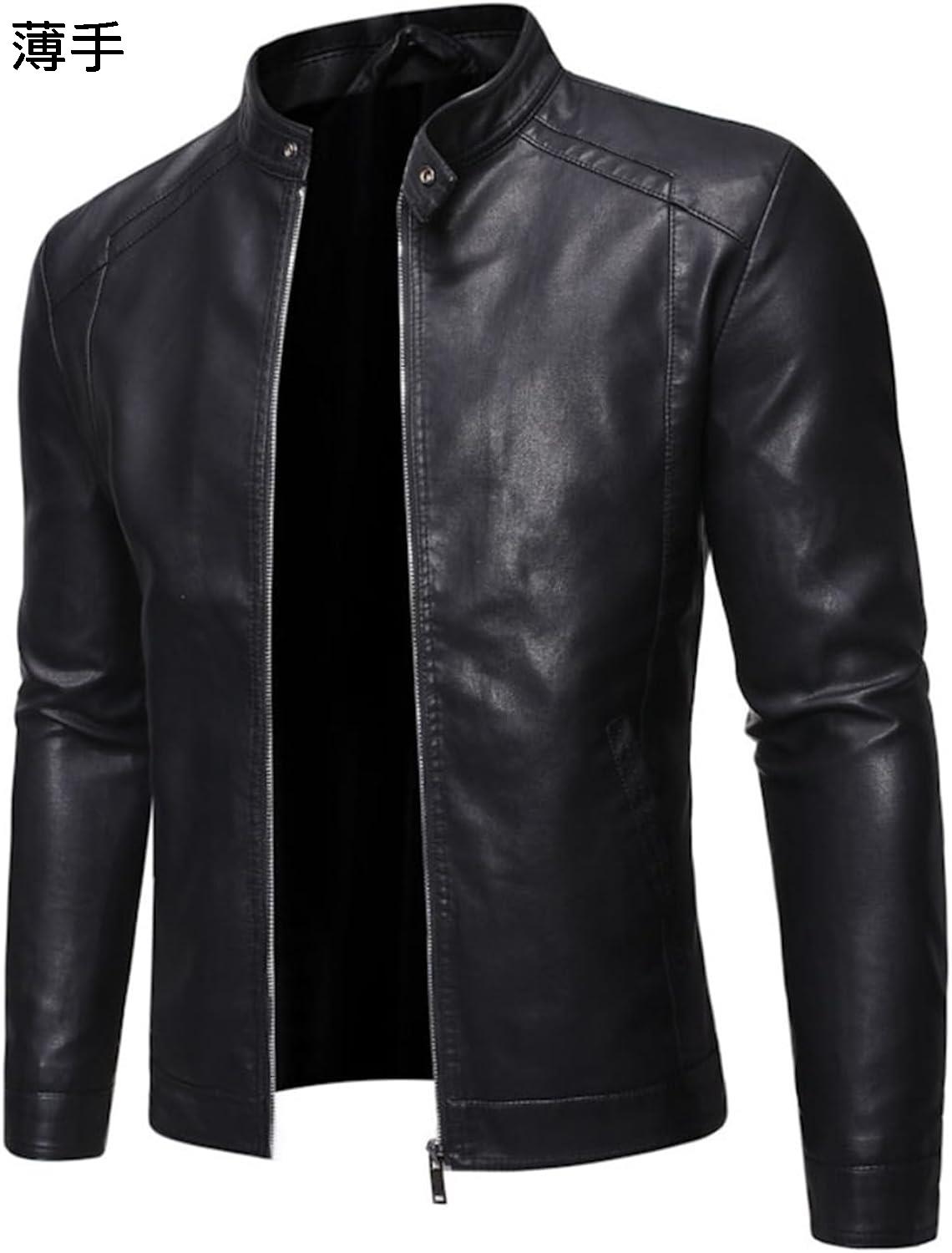 【楽天市場】【20%OFFクーポン～】レザージャケット メンズ ブラック ライダース PUレザー 立ち襟 シングル 大きいサイズ スリム ...