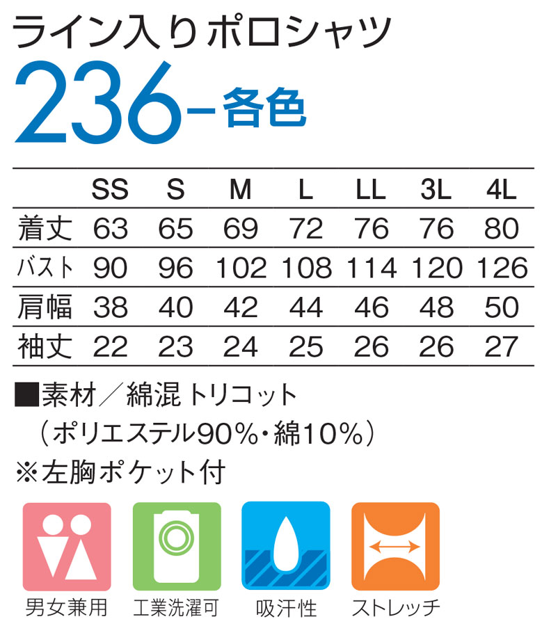 【楽天市場】男女兼用、半袖ポロシャツ 衿&袖口にライン入り 全9色 左胸ポケット KAZEN 236-各色【】：白衣専門店 丸山吉井屋