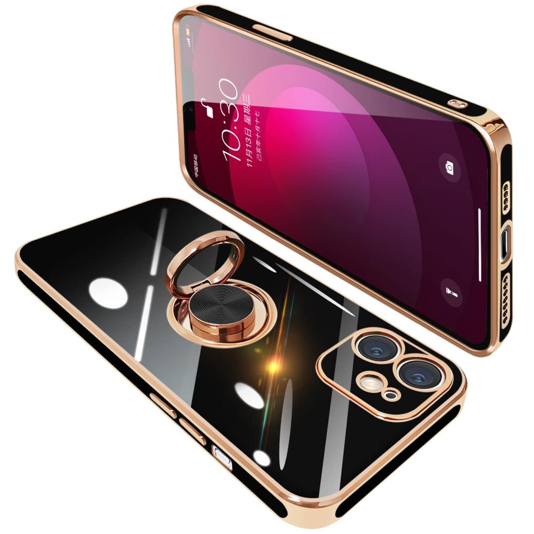 【楽天市場】iPhone12 ケース リング付き アイフォン12 リング カバー 耐衝撃 TPU メッキ加工 360°回転 スタンド機能 車載ホルダー ストラップホール付き 6.1インチ ...