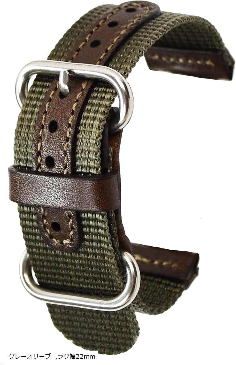 【楽天市場】atelierCODEL 腕時計 ベルト 職人が付け心地を追求 ミリタリー ナイロン 革 バンド 穴革補強(グレーオリーブ, ラグ幅22mm)：スピード発送 Reapri（リアプリ）