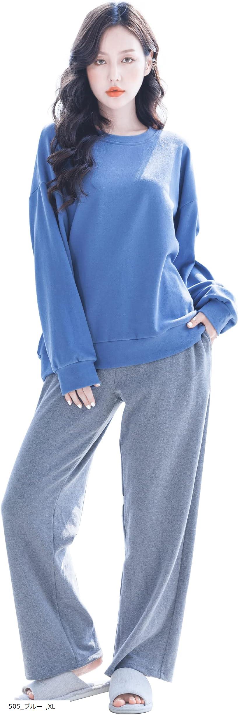 【楽天市場】ルームウェア パジャマ 部屋着 レディース 上下セット 長袖 可愛い ブルー(505_ブルー, XL)：スピード発送 Reapri（リアプリ）