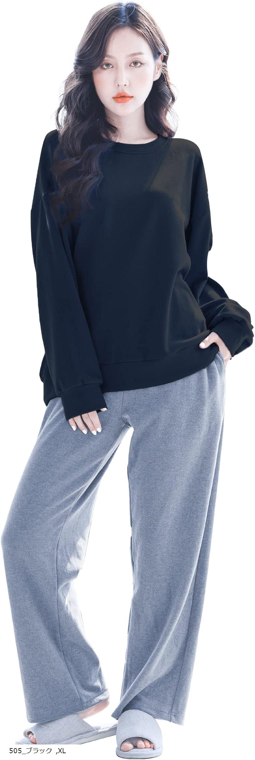 【楽天市場】ルームウェア パジャマ 部屋着 レディース 上下セット 長袖 可愛い ブラック(505_ブラック, XL)：スピード発送 Reapri（リアプリ）