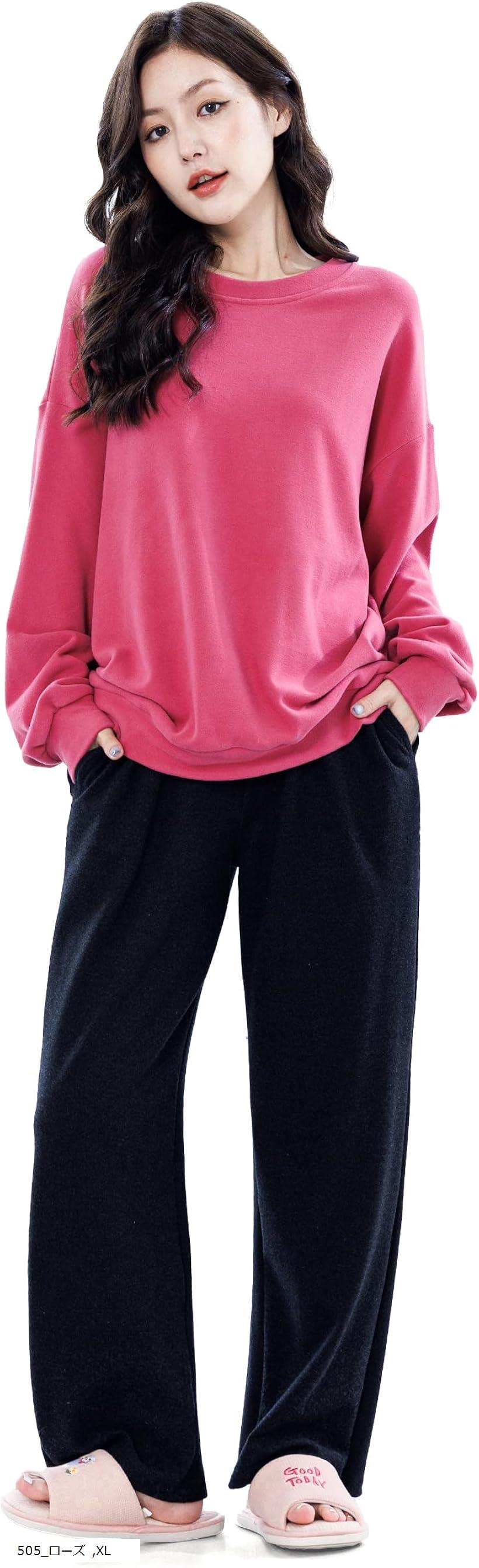 【楽天市場】ルームウェア パジャマ 部屋着 レディース 上下セット 長袖 暖かい 可愛い(505_ローズ, XL)：スピード発送 Reapri（リアプリ）