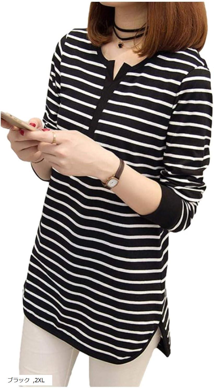 【楽天市場】ボーダー ロング Tシャツ レディース ストライプ 長袖丈 カットソー トップス スリット入り XXL(ブラック, 2XL)：スピード発送 Reapri（リアプリ）