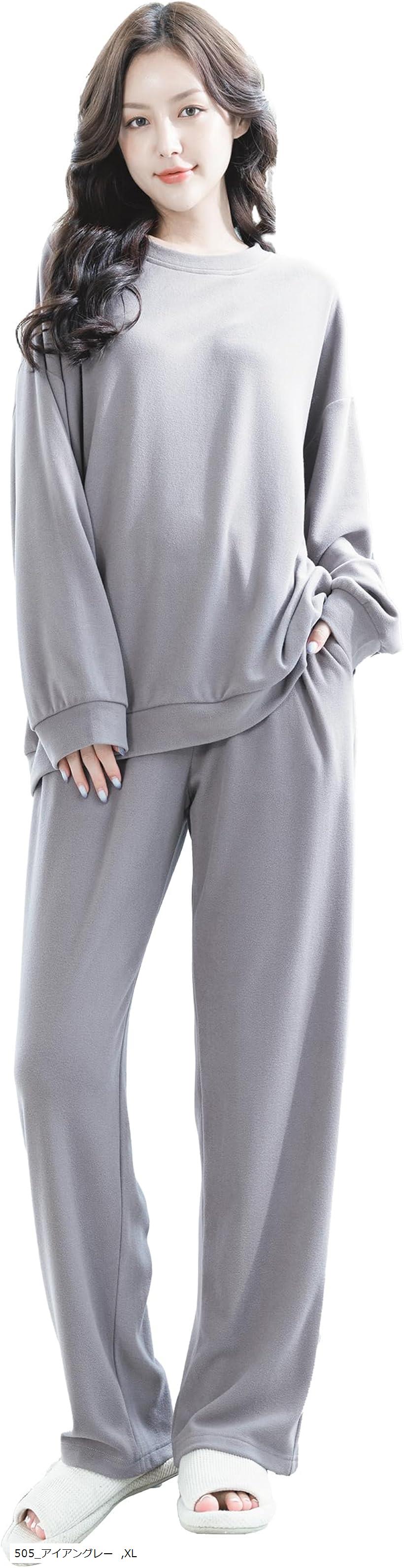 【楽天市場】ルームウェア パジャマ 部屋着 レディース 上下セット 長袖 暖かい 可愛い(505_アイアングレー, XL)：スピード発送 Reapri（リアプリ）