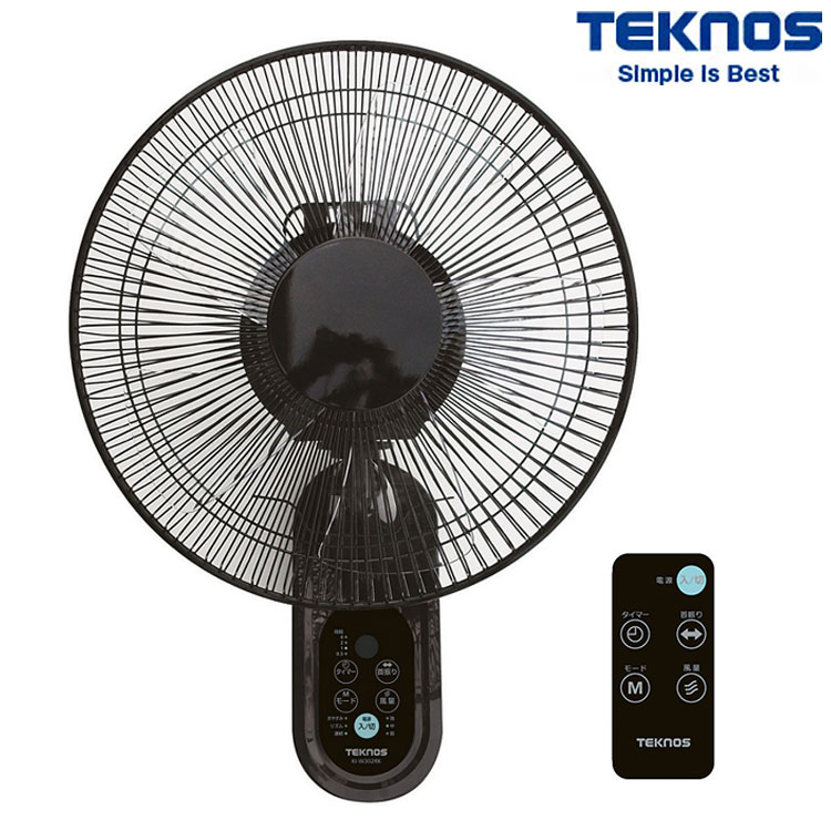 【楽天市場】TEKNOS テクノス 壁掛け扇 フルリモコン ブラック リモコン付き 30cm 6枚羽根 フラットガード 首振り 風量3段階 切タイマー付き 静音 サーキュレーター 扇風機 ...