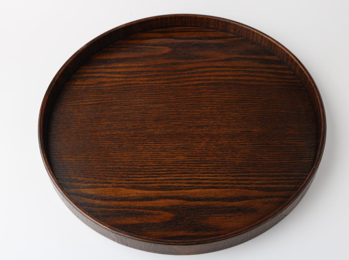 【楽天市場】木製丸盆トレイ茶27cm-maru-2 ☆和洋折衷どれにでも合う茶色のトレー：ユキミ家具