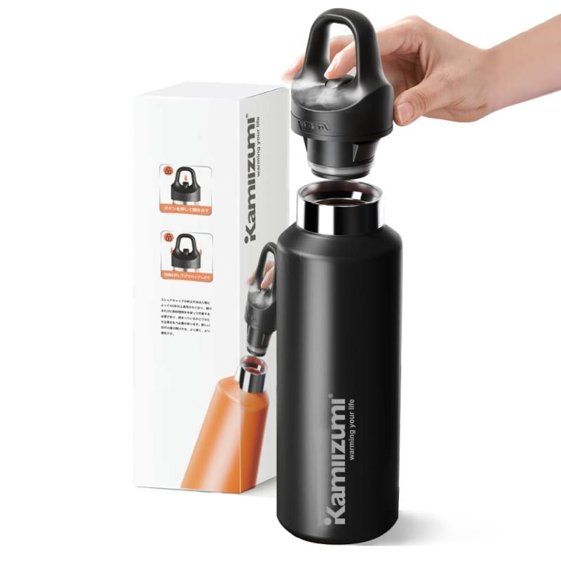 【楽天市場】[Kamiizumi]水筒 ステンレスボトル 900ml 640ml 【片手自動スイッチ・漏水防止】真空断熱 保温 保冷 持ち運び ...