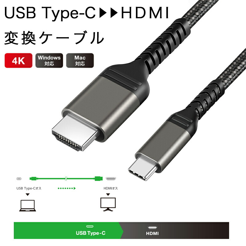 【楽天市場】typec から hdmi 変換 1m HDMI Type-C 変換ケーブル 2m HDMI 変換アダプタ hdmiオス 4K typec 変換アダプタ macbook ケーブル ...