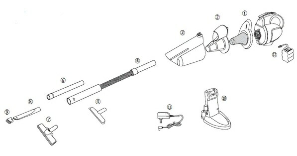 【楽天市場】ツインバード工業 HC-5247 コードレスハンディークリーナー アフターパーツ HC-AF145 バッテリー 図12：電器と雑貨のマスコット