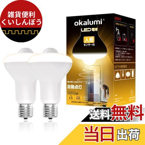 【楽天市場】okalumi LED電球 人感センサー付 E17口金 6W 60形相当 小型電球 電球色 610lm 下方向タイプ 明暗センサー付 玄関/廊下/トイレ 2個セット【適格請求書発行 ...