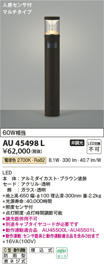 【楽天市場】【LEDアウトドアライト】【電球色 マルチタイプ】【人感センサ付】AU45498L：くらし館infini