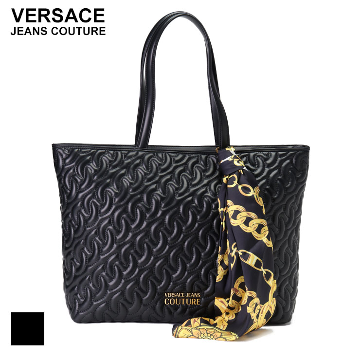【楽天市場】ヴェルサーチェ バッグ VERSACE JEANS COUTURE ベルサーチ レディース トートバッグ ロゴ スカーフストラップ キルティング クロ 黒 ブランド 鞄 スカーフ ...