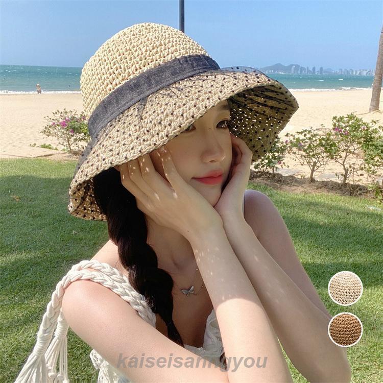 【楽天市場】レディース 麦わら帽子 バケットハット ペーパーハット 折りたためる 帽子 ハット 日よけ UVカット サイズ調整：zeroandone