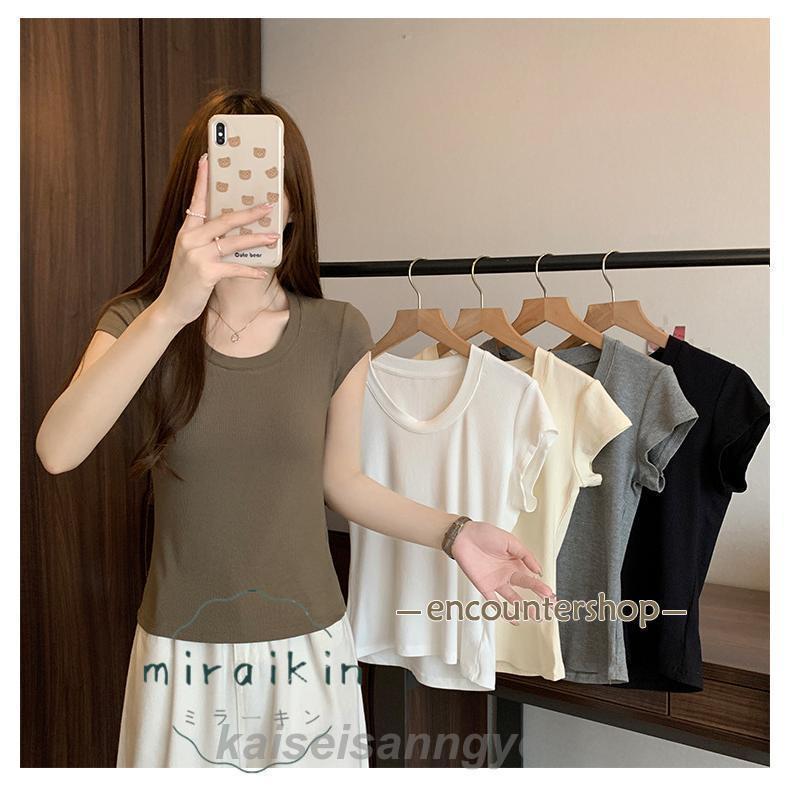 【楽天市場】tシャツ Tシャツ Uネックフレンチスリーブ無地Tシャツ レディース おしゃれ トップス 春夏 20代 30代 40代 着痩せ 華奢見え リラックス 着まわし シンプル ...