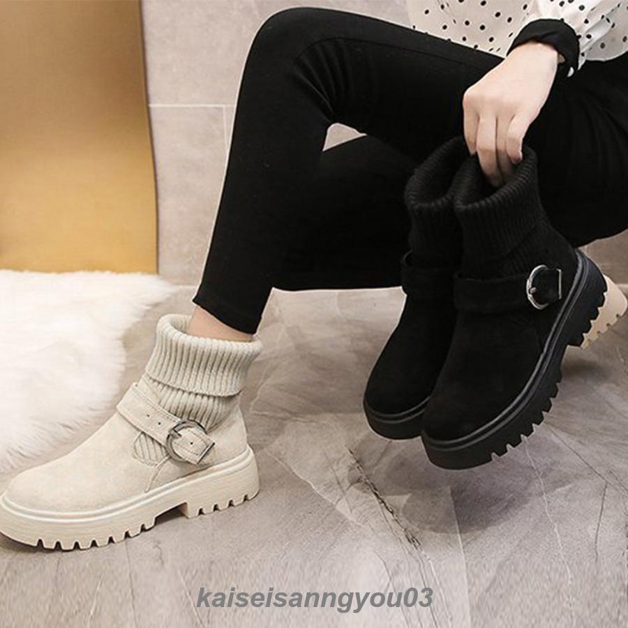 【楽天市場】ソックス風 ショートブーツ レディース 2wayニットブーツ バックルベルト 厚底ブーツ 歩きやすい ハイカット ブーツ おしゃれ：zeroandone
