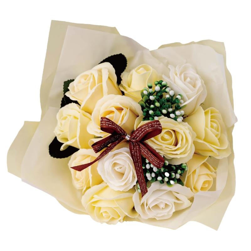 【楽天市場】ポピー名古屋 ソープフラワー シャボンフラワー 造花 ギフト プレゼント 12輪ブーケ バラ 花束 約26cm クリアバッグ付き SBL-11 ベージュ：Re-ZONE