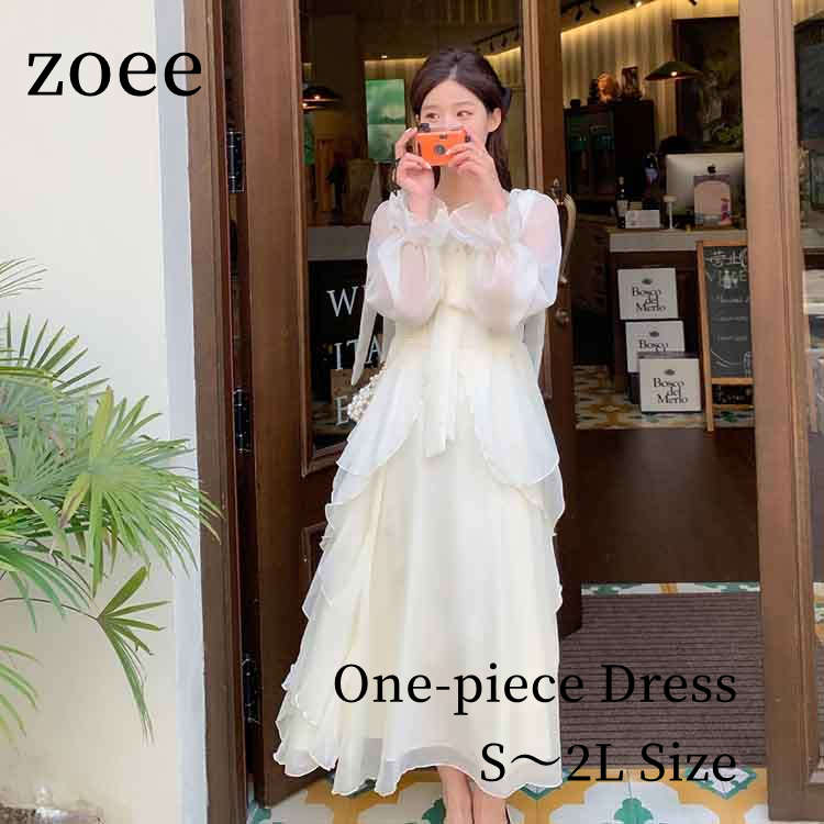 【楽天市場】【2025春新作】シフォン ラッフル ワンピース シアー レディース 長袖 ロング丈 アイボリー S/M/L/2L l1n06：zoee ダウンコート 毛皮 ムートン
