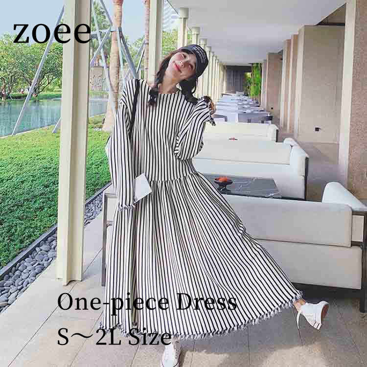 【楽天市場】【2025春新作】 ワンピース 長袖 ストライプ ミディアム ロング レディース 春 秋 ブラック S/M/L/2L l1n27：zoee ダウンコート 毛皮 ムートン