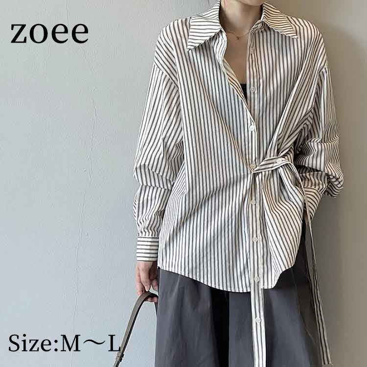 【楽天市場】【2025春新作】ストライプ柄 シャツ ウエスト紐 長袖 レディース M/L l1o06：zoee ダウンコート 毛皮 ムートン