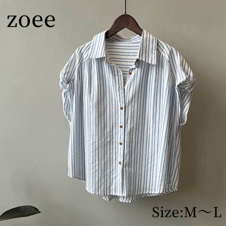 【楽天市場】【2025春新作】ストライプ柄 シャツ フレンチスリーブ レディース M/L l1o10：zoee ダウンコート 毛皮 ムートン