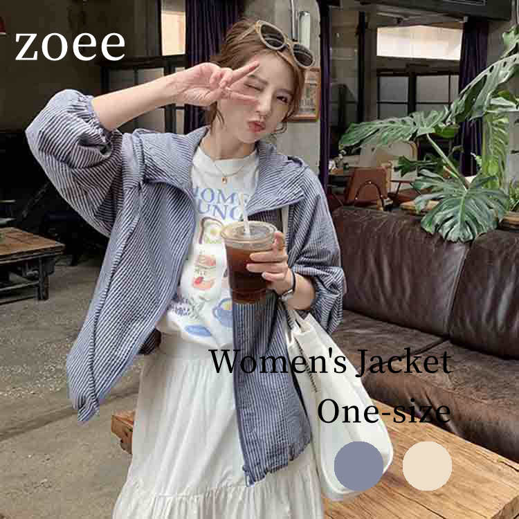 【楽天市場】【2025春新作】 ストライプ パーカー フード ライトアウター ブルゾン ジャンパー 長袖 ショート レディース 春 秋 ブルー/アイボリー フリーサイズ l1t26：zoee ...