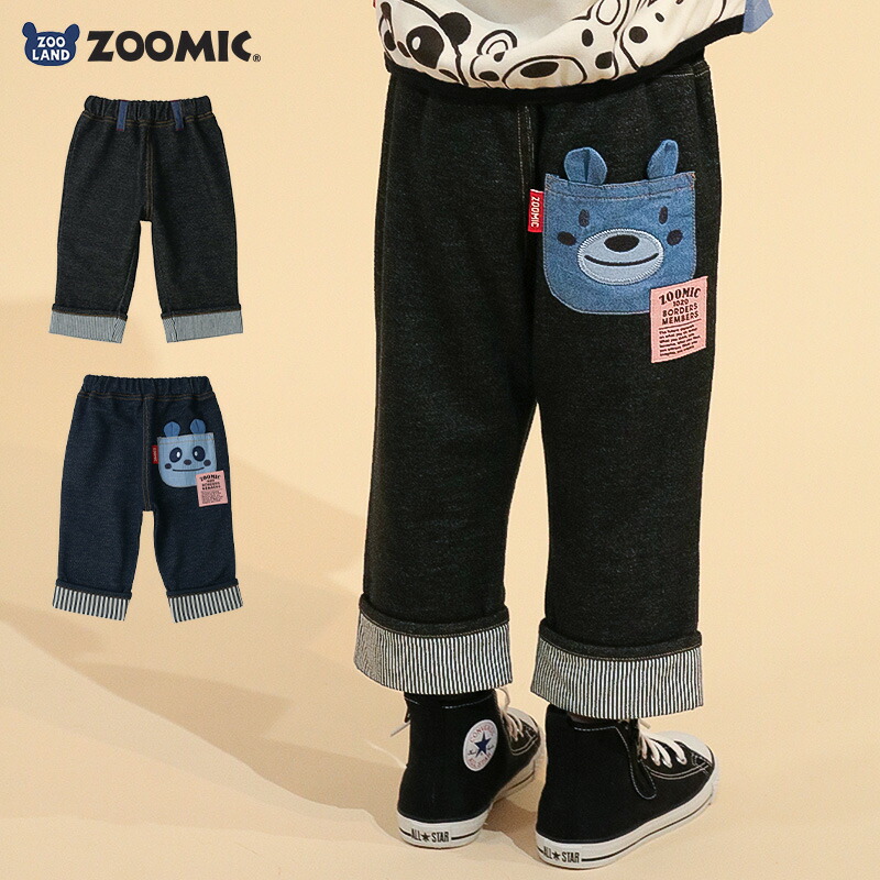 【楽天市場】キッズ 7分丈パンツ デニムパンツ ニットデニム 男の子 女の子 アニマル 動物 くま パンダ 【ZOOMIC ズーミック】 ベビー ストレッチ ズボン ボトムス 裾折り返し ...