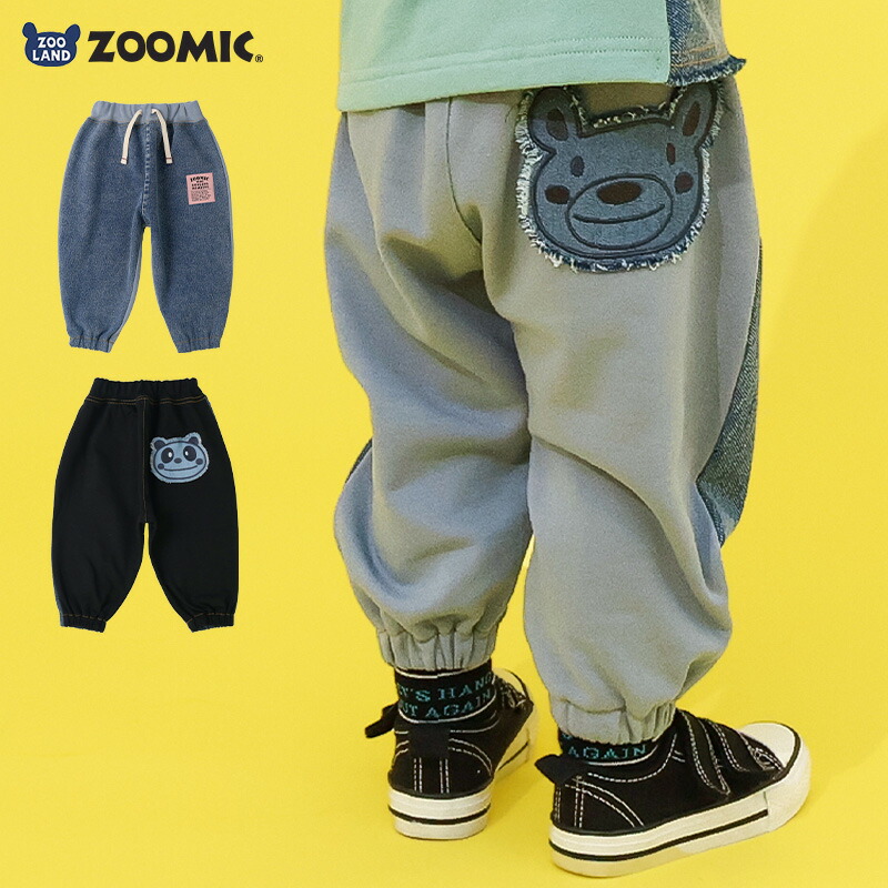 【楽天市場】キッズ 10分丈パンツ デニムパンツ スウェットパンツ リブパンツ 前後切り替え 男の子 女の子 アニマル 動物 くま パンダ 【ZOOMIC ズーミック】 インディゴ ベビー ...