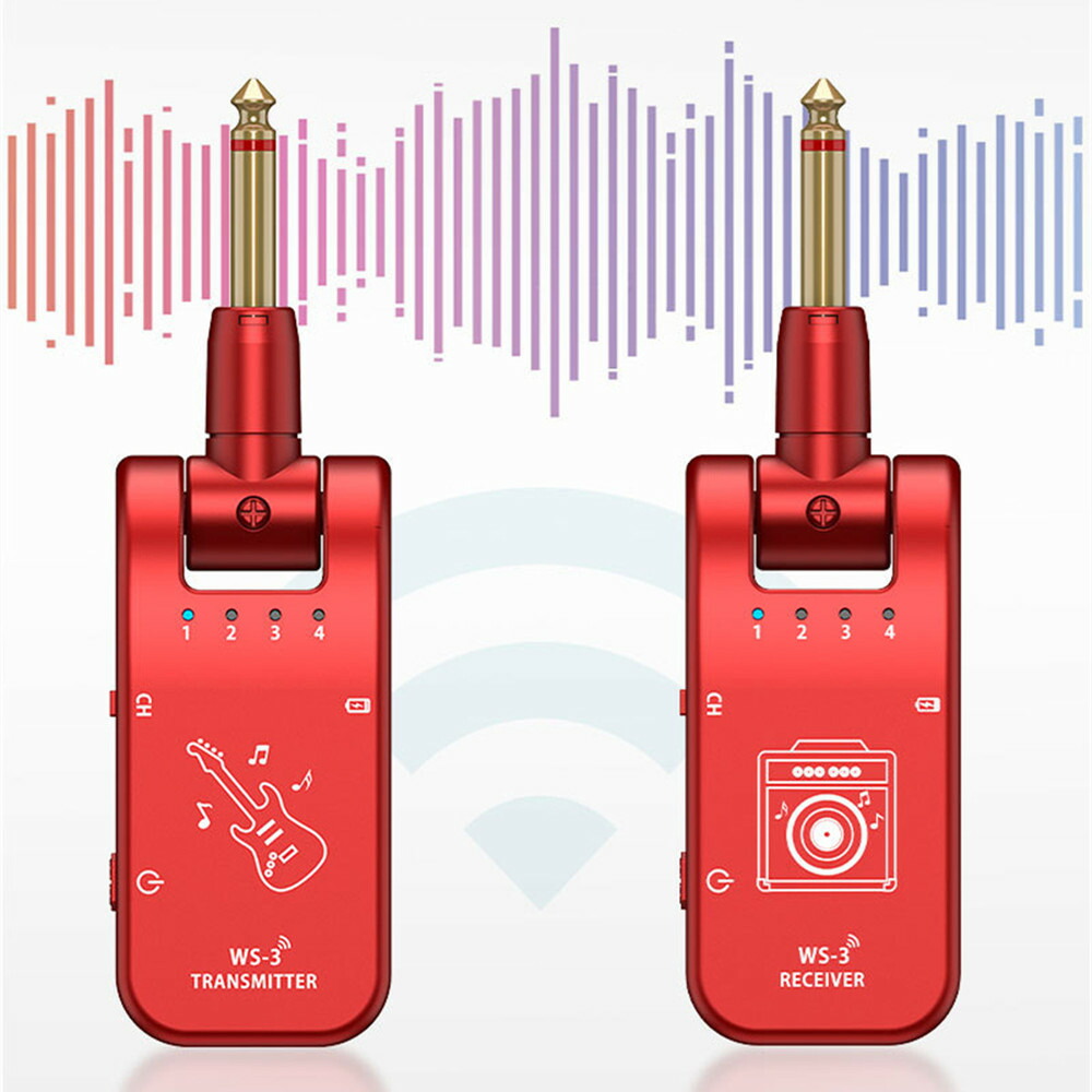 【楽天市場】UHF 4 チャンネル ワイヤレス ギター システム トランスミッターとレシーバー 800MHz-900MHz プラグ アンド プレイ 282 度回転 6.35mm オーディオ ...