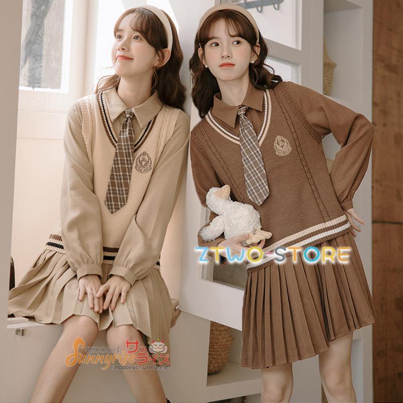 【楽天市場】卒業式 スーツ 入学式スーツ 女の子 スクールニットベスト JK制服 Vネック シャツワンピース ネクタイ 高校生 中学生 レディース フォーマル 文化祭 発表会：Ztwo楽天市場店