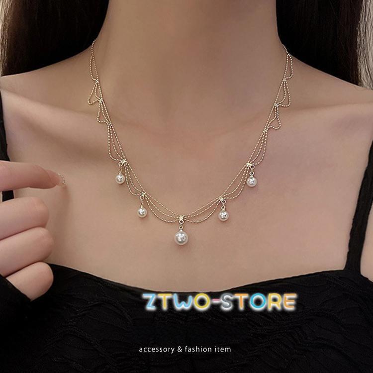【楽天市場】ネックレス レディース 多層式 パール 3連 キラキラ 18kgp ゴールド カジュアル オシャレ 誕生日お祝い プレゼント：Ztwo楽天市場店