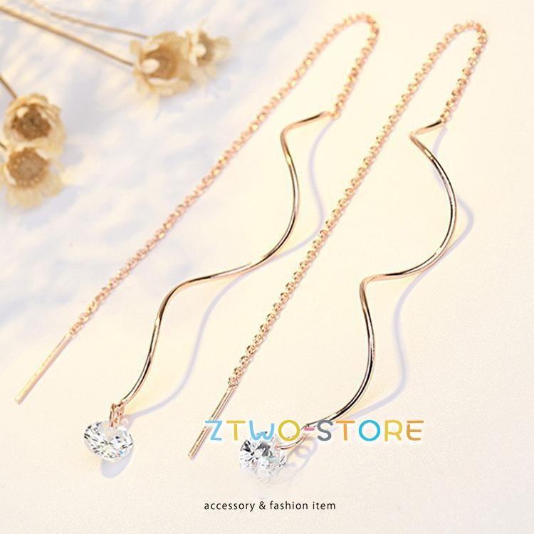 【楽天市場】ピアス レディース チェーン キラキラ ウェーブ アメリカンピアス 揺れる ピンクゴールド 18kgp 上品 おしゃれ 女性 ギフト：Ztwo楽天市場店