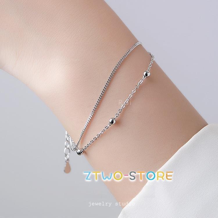 【楽天市場】ブレスレット レディース 極細 ボールチェーン 2連 重ね付け 大人可愛い シルバー925 プラチナ仕上げ 女性 母の日ギフト：Ztwo楽天市場店